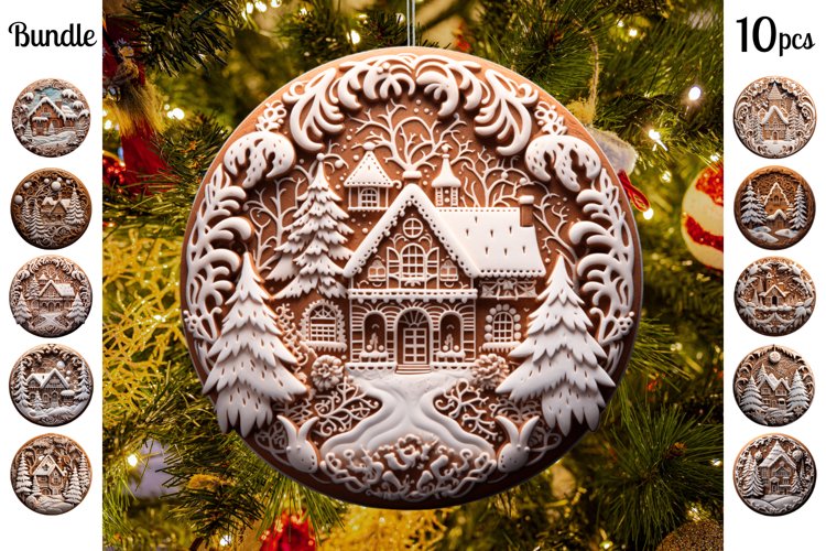 Gingerbread Christmas Round Ornaments Png / Christmas Bundle