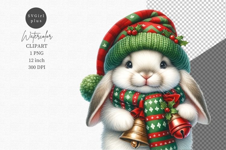 Christmas bunny clipart, Christmas clipart, Watercolor