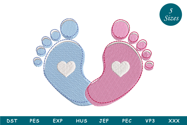 Baby Boy and Baby Girl Feet Embroidery Design