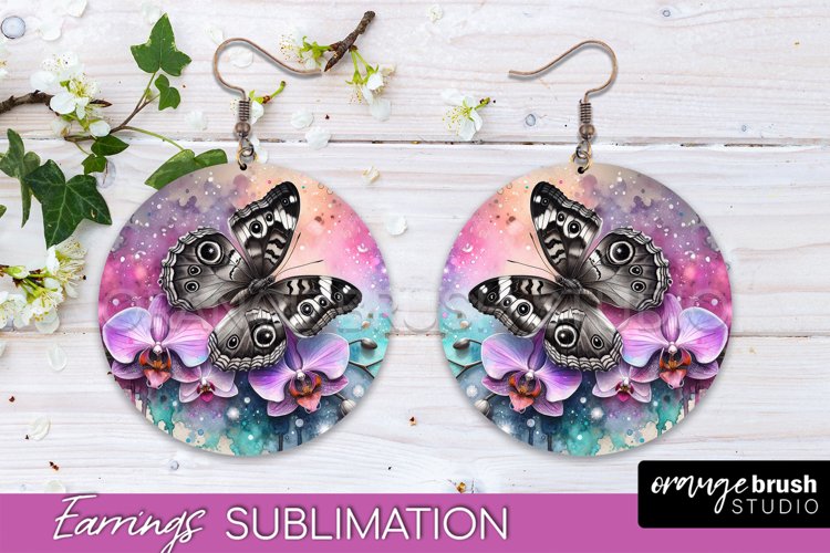 Butterfly Earrings Sublimation - Flower Round (4100932)