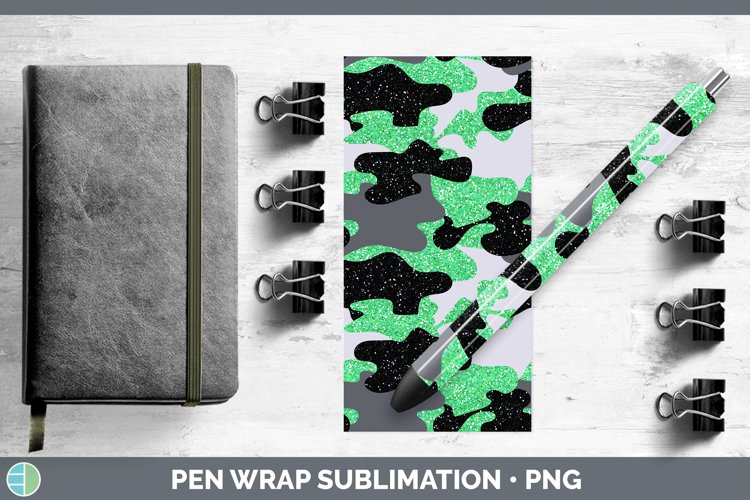Glitter Green Camo Pen Wrap Sublimation Epoxy Pen Designs