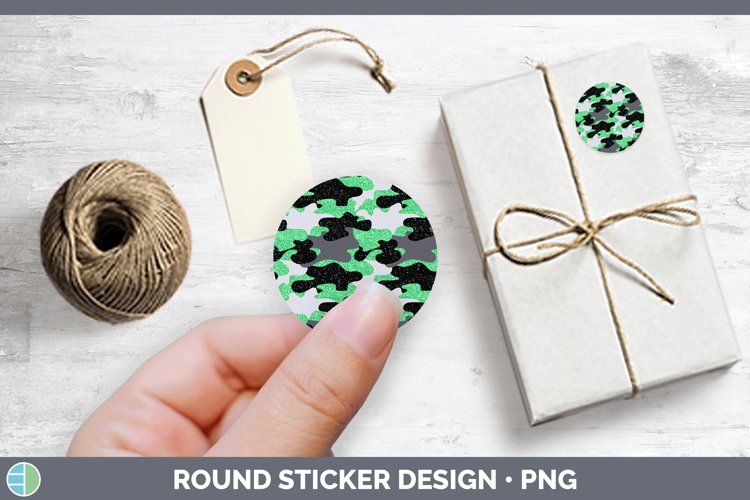 Glitter Green Camo Stickers | Round Labels Designs
