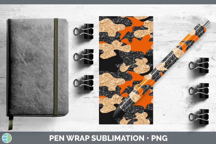 Glitter Orange Camo Pen Wrap Sublimation Epoxy Pen Designs