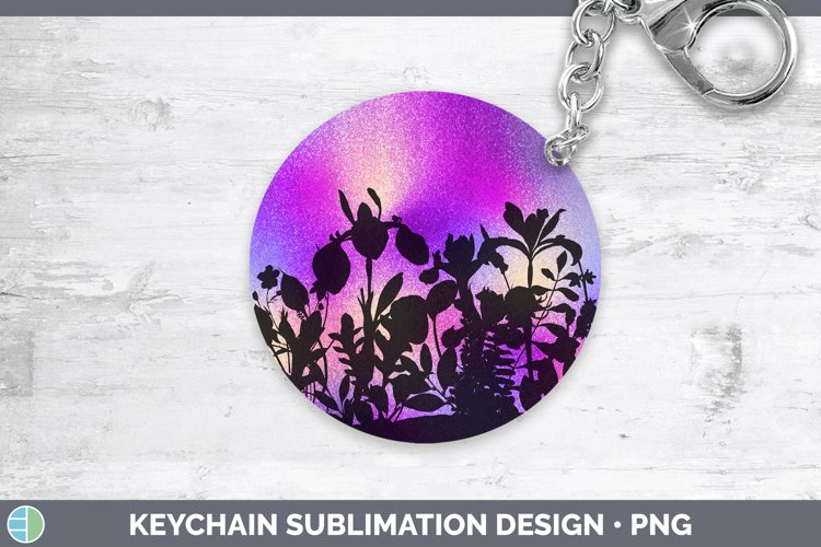 Glitter Pink Botanical Silhouette Keychain Sublimation Keyri