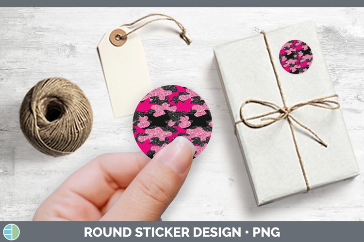 Glitter Pink Camo Stickers | Round Labels Designs