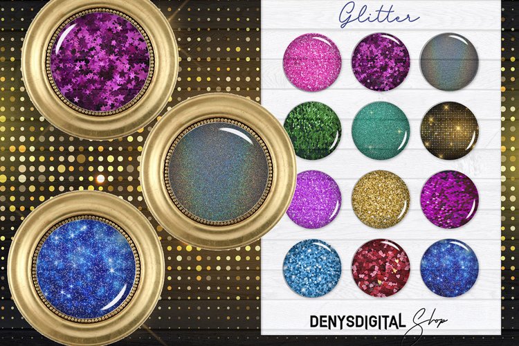 Glitter Digital Collage Sheet, Glitter Round Printable Image
