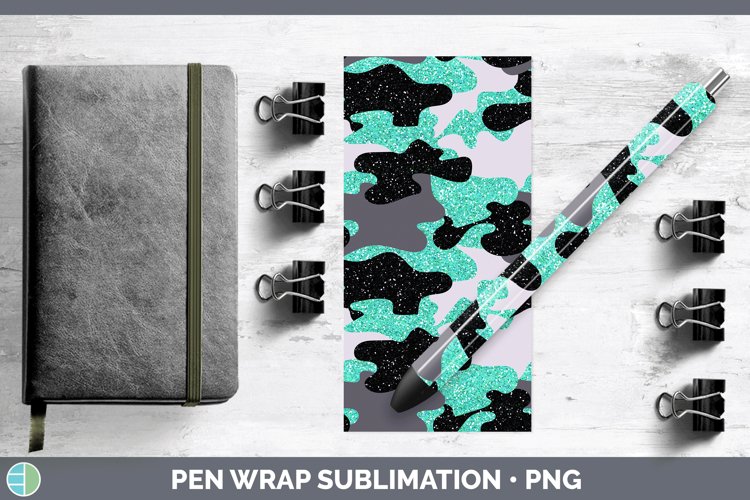 Glitter Teal Camo Pen Wrap Sublimation Epoxy Pen Designs