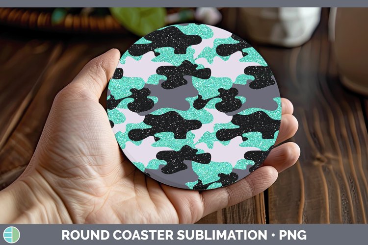 Glitter Teal Camo Round Coaster Sublimation Coaster Designs