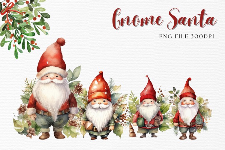 Gnome Santa Christmas Watercolor Clipart Santa Claus PNG