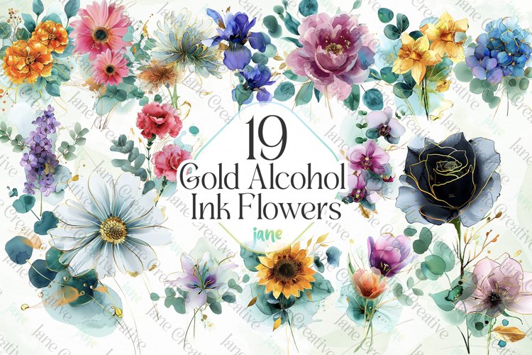 Gold Alcohol Ink Flowers Sublimation
