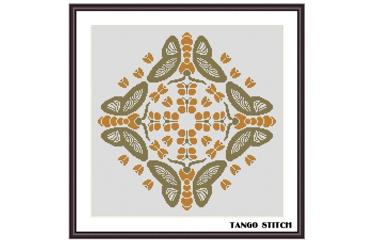 Gold butterflies geometric cross stitch pattern