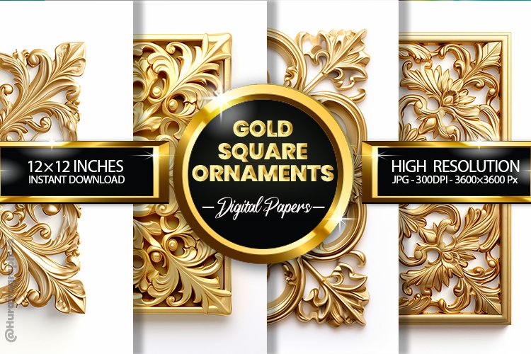 Gold Square Ornaments Digital Papers - 04 (3523152)