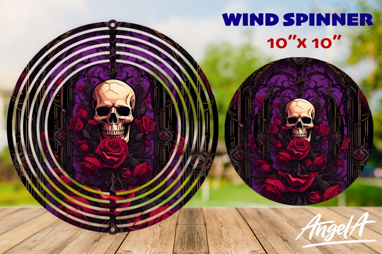Gothic Floral skull wind spinner / mystical skull and roses