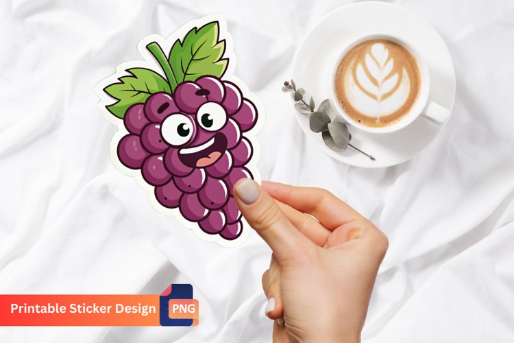 Grape Funny Food Sticker, Funny Food Sticker, Cute Grape Art