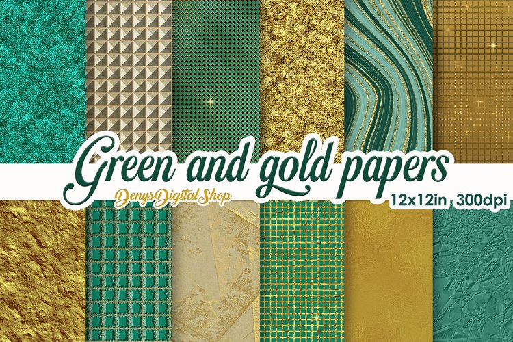 Teal Gold Digital Papers, Digital Scrapbook Papers 12x12 in