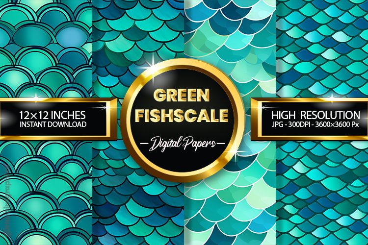Green Fishscale Digital Papers - 04 Variations (3533432)