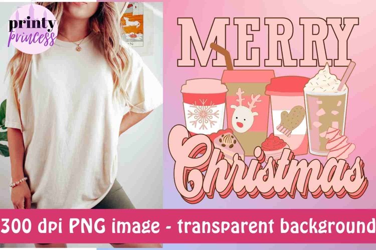Retro Christmas Coffee Drinks PNG, Pink Holiday (2931627)