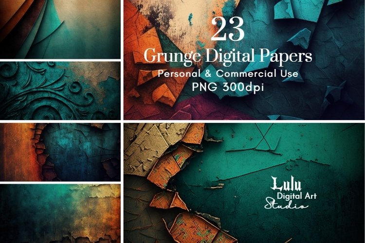 23 Grunge Digital Papers - Distressed Antique Style Textures