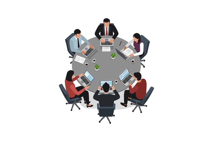 Business meeting with professionals around a circular table