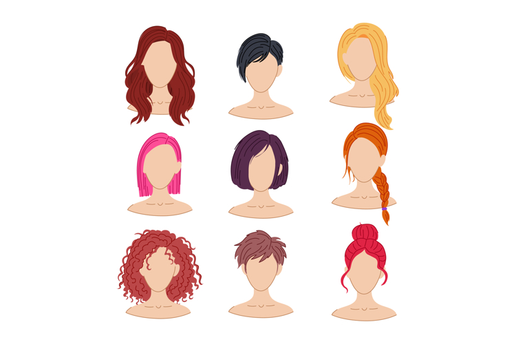 hairstyles for women set cartoon (6566026)