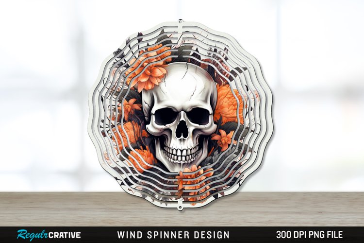 Halloween Floral Skulls Wind Spinner Sublimation PNG Design