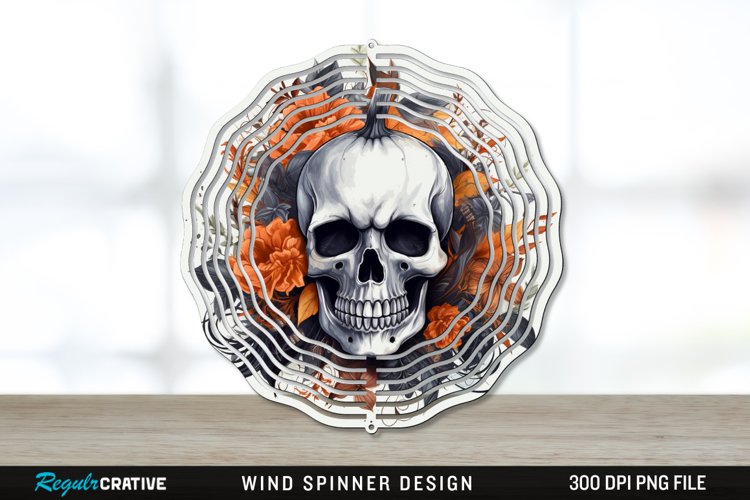 Halloween Floral Skulls Wind Spinner Sublimation PNG Design