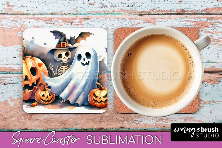 Cute Ghost Coasters - Halloween Square Coaster (4373803)