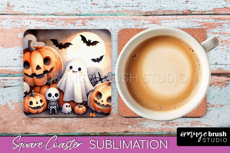 Cute Ghost Coasters - Halloween Square Coaster (4373821)