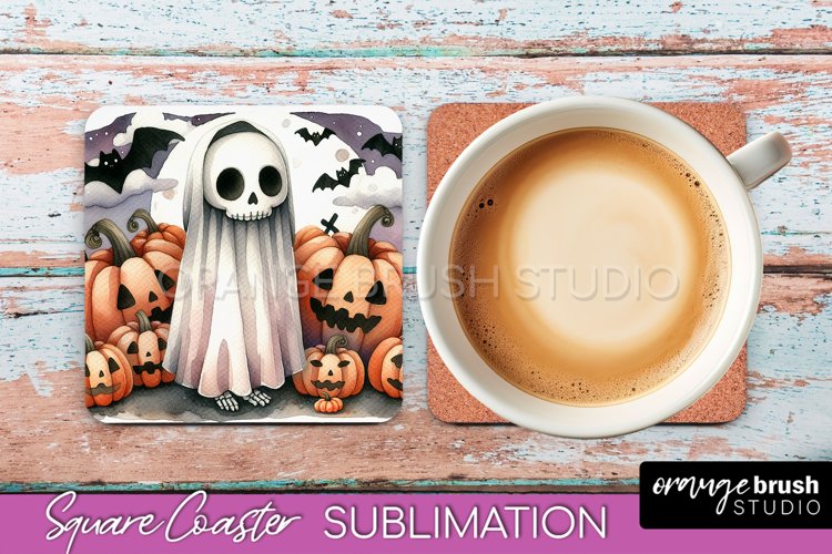 Cute Ghost Coasters - Halloween Square Coaster (4373859)