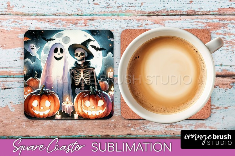 Cute Ghost Coasters - Halloween Square Coaster (4373872)