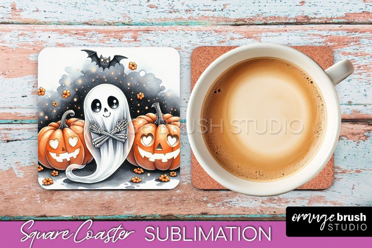 Cute Ghost Coasters - Halloween Square Coaster (4373876)