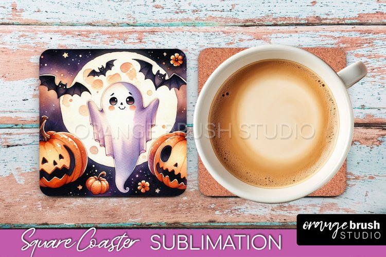 Cute Ghost Coasters - Halloween Square Coaster (4373880)