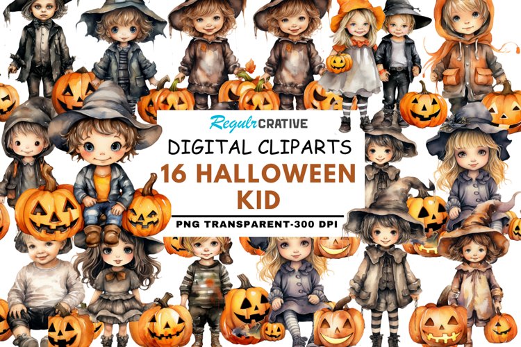 Halloween Kid Watercolor Clipart Bundle