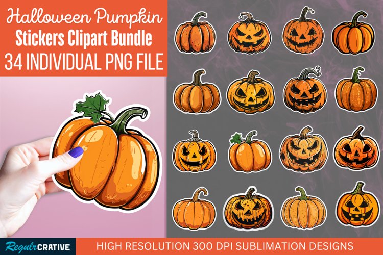 Halloween Pumpkin Sticker Clipart Bundle
