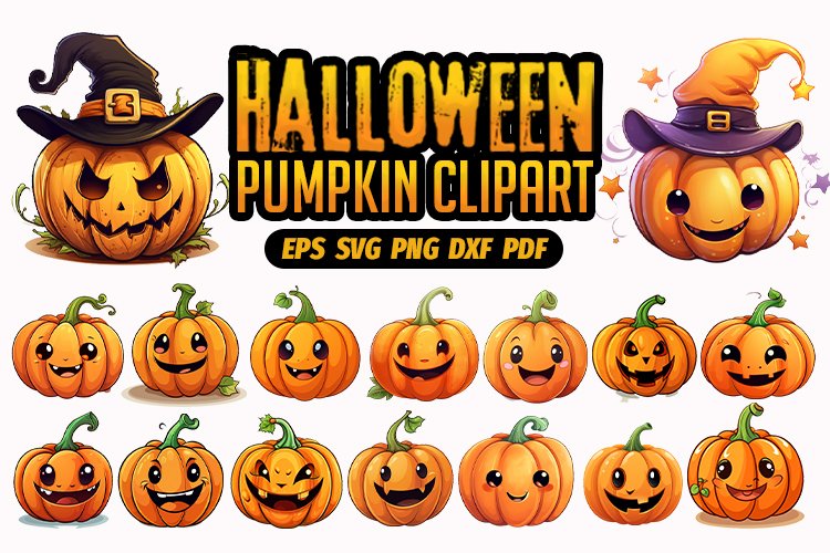 Halloween Pumpkin Sublimation Designs PNG SVG Clipart Bundle