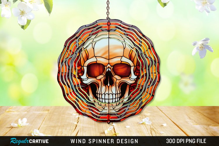 Stained Glass Halloween Skull Wind Spinner Sublimation PNG
