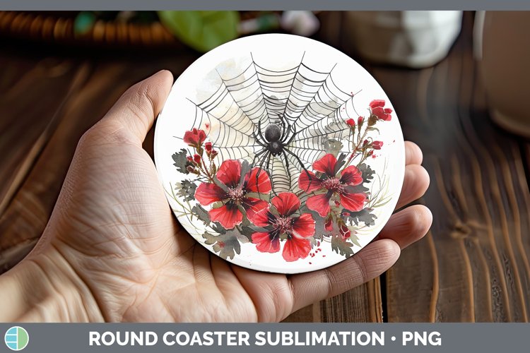 Halloween Spiderweb Flowers Geranium Round Coaster Sublimati
