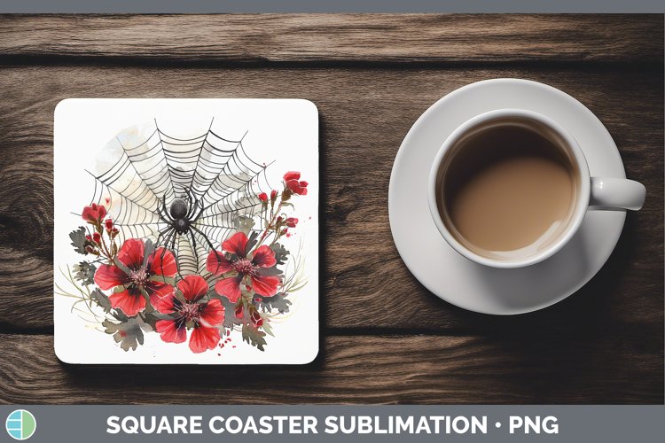 Halloween Spiderweb Flowers Geranium Square Coaster Sublimat