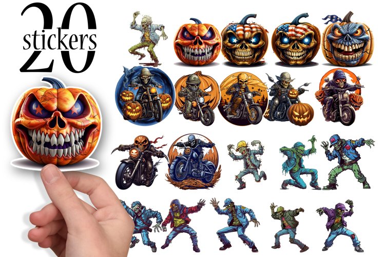 Halloween Stickers Printable - 20 Zombie and Pumpkin Bundle