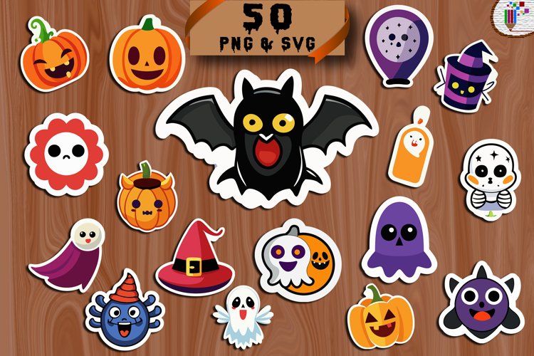Halloween Sticker Bundle Printable Stickers 50 PNG (4623111)