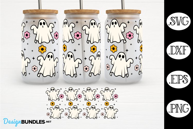 Halloween Ghost Wrap For 16 oz Can Glass SVG