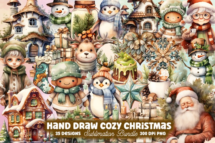 Hand Drawn Cozy Christmas Clipart Bundle, Cozy Christmas