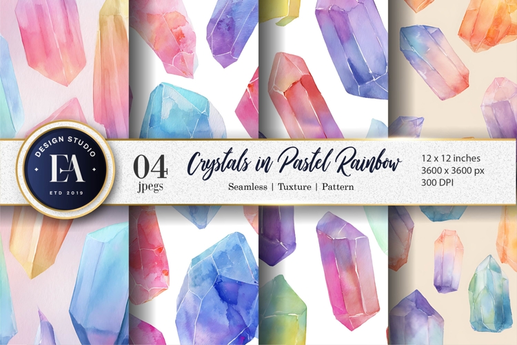 Crystals Soft Pastel Rainbow Pattern Digital Paper