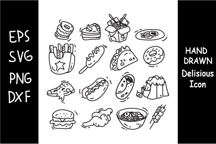 Delicious icon set handrawn illustration