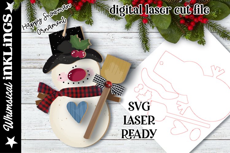Happy Snowman Ornament SVG For Laser Cutting