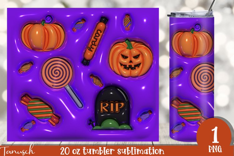 3d puff halloween sublimation tumbler, 3d inflate wrap