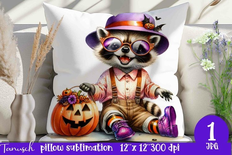 Halloween Animal Pillow sublimation / cute raccoon