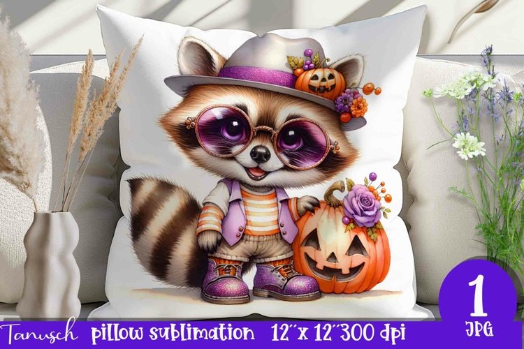 Halloween Animal Pillow sublimation / cute raccoon