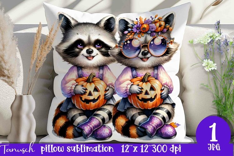 Halloween Animal Pillow sublimation / cute raccoon