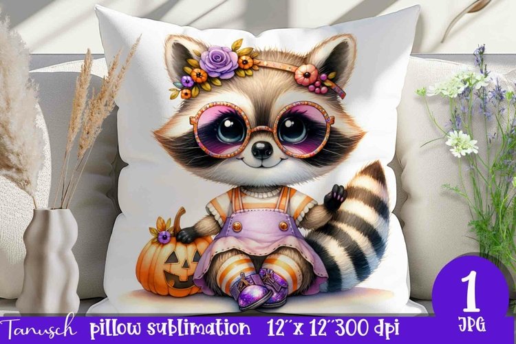 Halloween Animal Pillow sublimation / cute raccoon